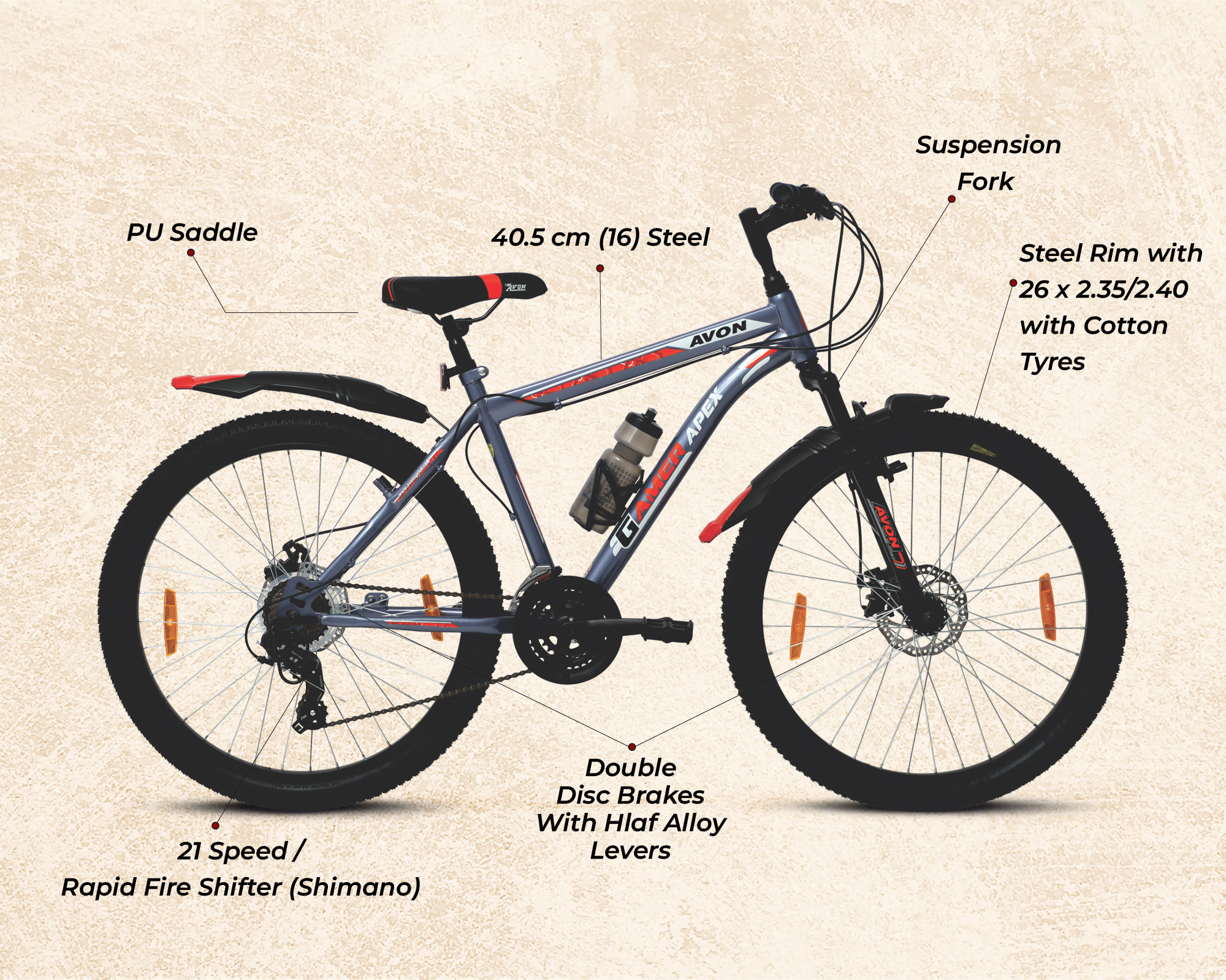 Gamer Apex IBC 26T Bicycle | Avon Cycles | 21 Speed & Disc Brakes